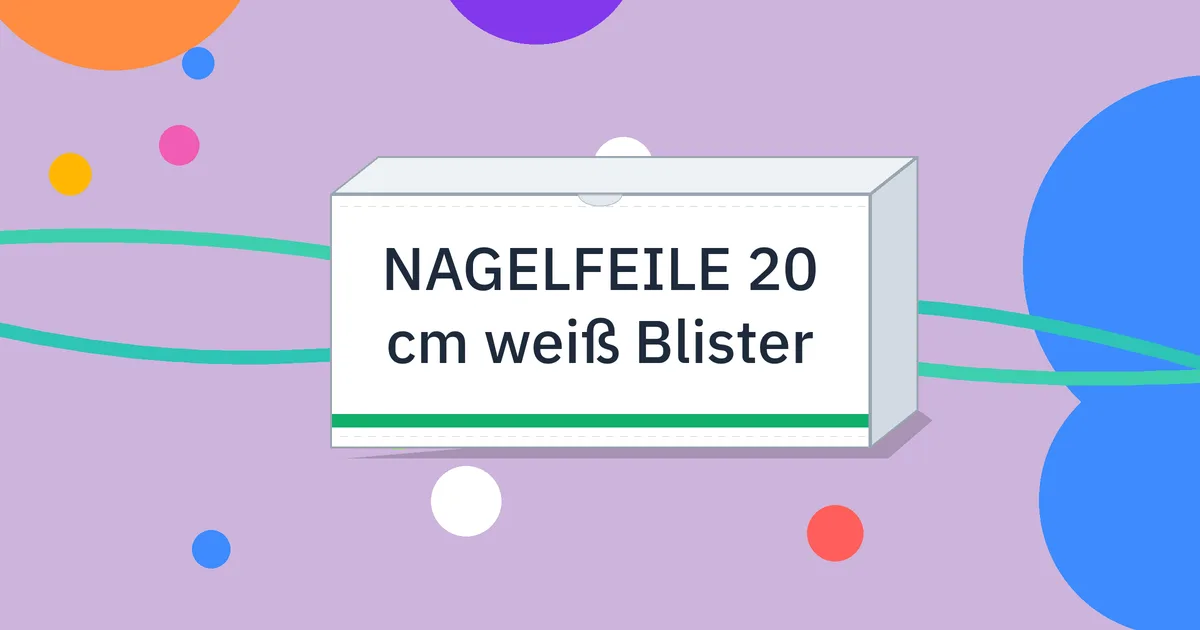 Symbolbild: Packung mit der Aufschrift NAGELFEILE 20 cm weiß Blister (PZN 10349838) – Verfügbarkeit und Bezug in Apotheken in Frankfurt am Main