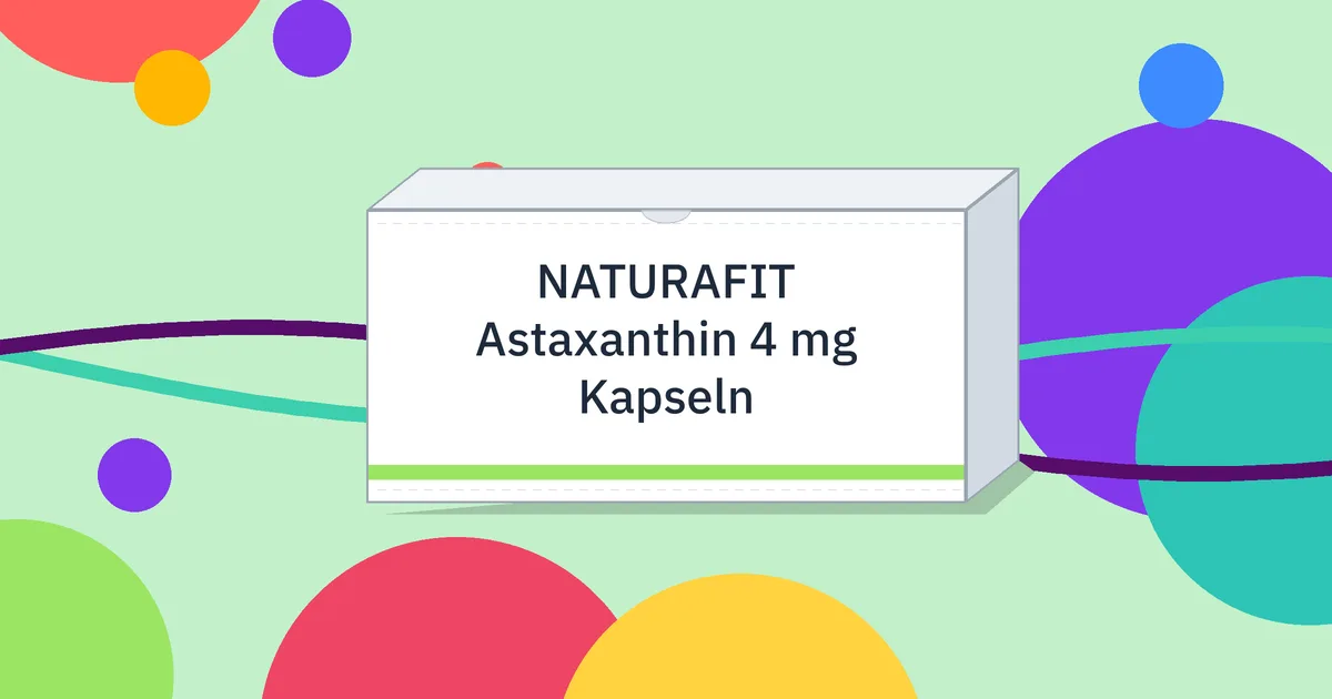 Symbolbild: Packung mit der Aufschrift NATURAFIT Astaxanthin 4 mg Kapseln (PZN 12515749) – Verfügbarkeit und Bezug in Apotheken in Frankfurt am Main