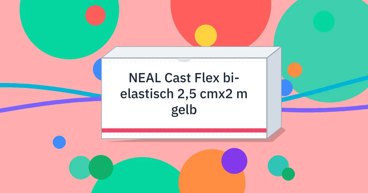 Symbolbild: Packung mit der Aufschrift NEAL Cast Flex bi-elastisch 2,5 cmx2 m gelb (PZN 19530806) – Verfügbarkeit und Bezug in Apotheken in Frankfurt am Main