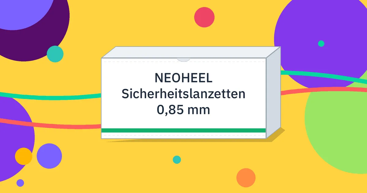 Symbolbild: Packung mit der Aufschrift NEOHEEL Sicherheitslanzetten 0,85 mm (PZN 17611481) – Verfügbarkeit und Bezug in Apotheken in Frankfurt am Main