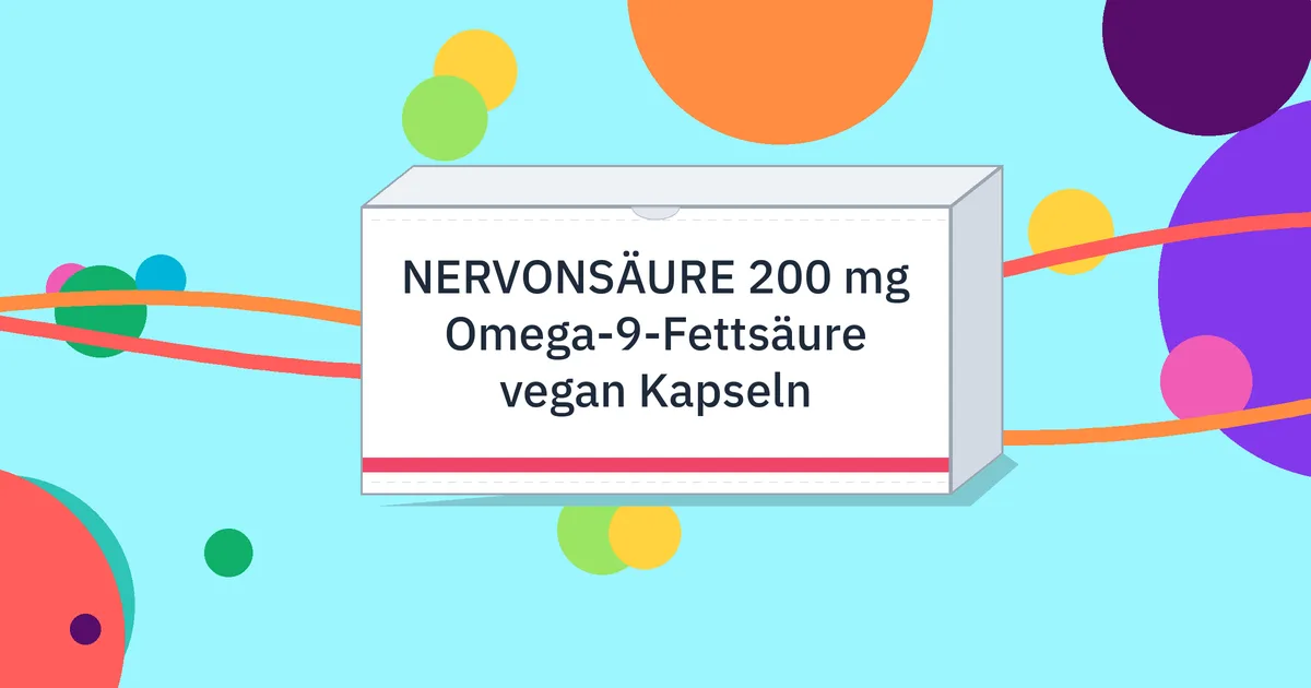 Symbolbild: Packung mit der Aufschrift NERVONSÄURE 200 mg Omega-9-Fettsäure vegan Kapseln (PZN 19293571) – Verfügbarkeit und Bezug in Apotheken in Frankfurt am Main