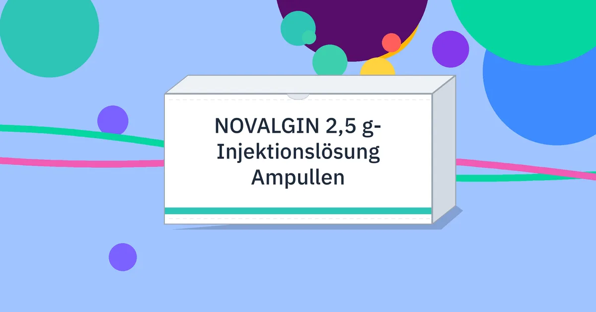 Symbolbild: Packung mit der Aufschrift NOVALGIN 2,5 g-Injektionslösung Ampullen (PZN 06053291) – Verfügbarkeit und Bezug in Apotheken in Frankfurt am Main