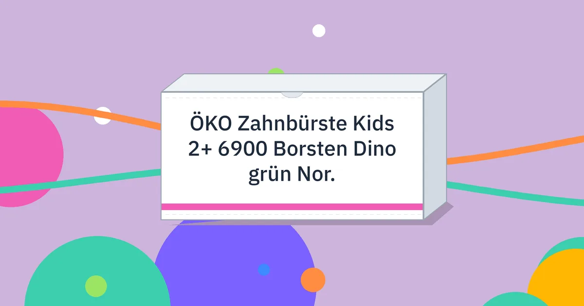 Symbolbild: Packung mit der Aufschrift ÖKO Zahnbürste Kids 2+ 6900 Borsten Dino grün Nor. (PZN 19851864) – Verfügbarkeit und Bezug in Apotheken in Frankfurt am Main