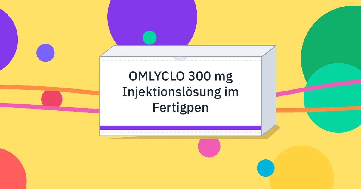 Symbolbild: Packung mit der Aufschrift OMLYCLO 300 mg Injektionslösung im Fertigpen (PZN 19203444) – Verfügbarkeit und Bezug in Apotheken in Frankfurt am Main