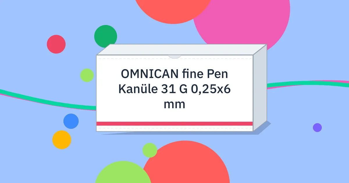 Symbolbild: Packung mit der Aufschrift OMNICAN fine Pen Kanüle 31 G 0,25x6 mm (PZN 20168368) – Verfügbarkeit und Bezug in Apotheken in Frankfurt am Main