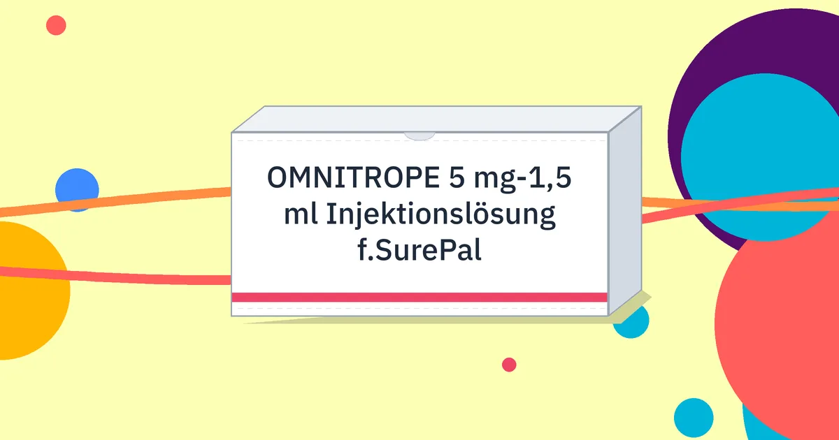 Symbolbild: Packung mit der Aufschrift OMNITROPE 5 mg-1,5 ml Injektionslösung f.SurePal (PZN 17524173) – Verfügbarkeit und Bezug in Apotheken in Frankfurt am Main