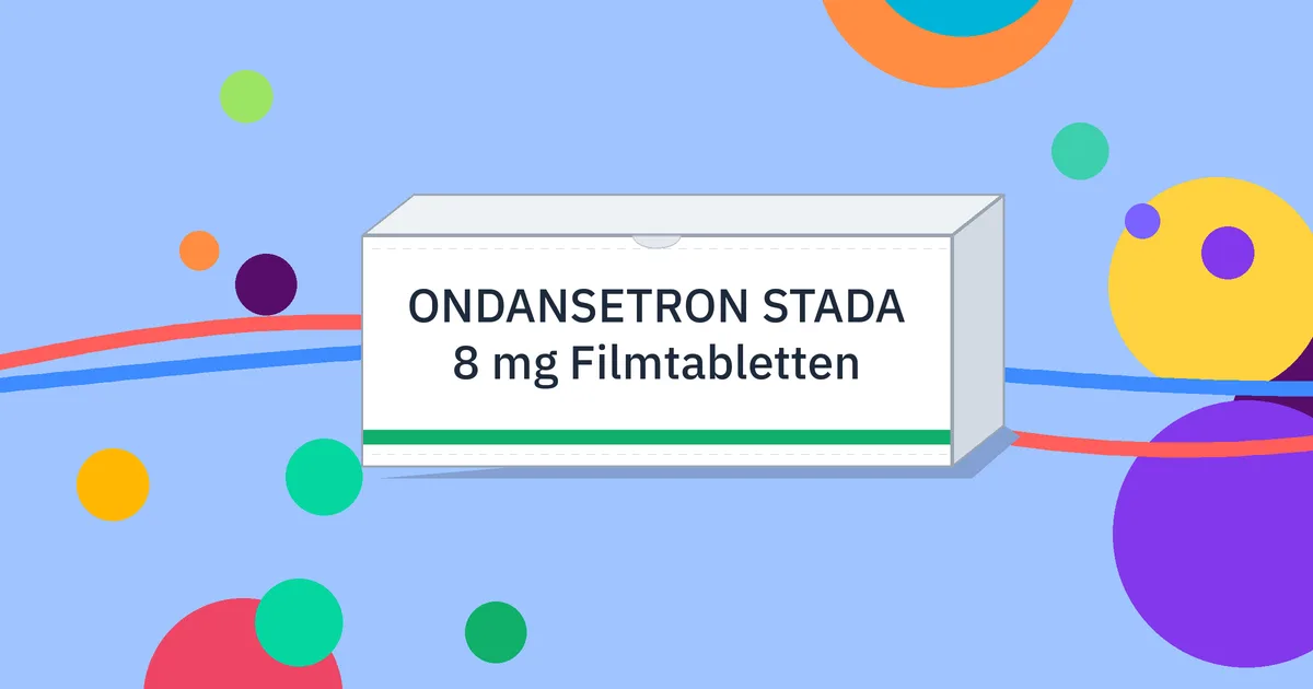 Symbolbild: Packung mit der Aufschrift ONDANSETRON STADA 8 mg Filmtabletten (PZN 17827554) – Verfügbarkeit und Bezug in Apotheken in Frankfurt am Main