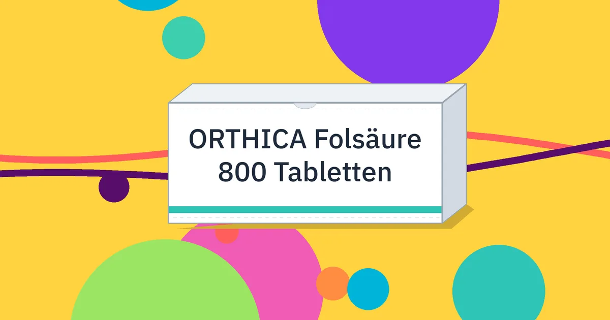 Symbolbild: Packung mit der Aufschrift ORTHICA Folsäure 800 Tabletten (PZN 13859675) – Verfügbarkeit und Bezug in Apotheken in Frankfurt am Main