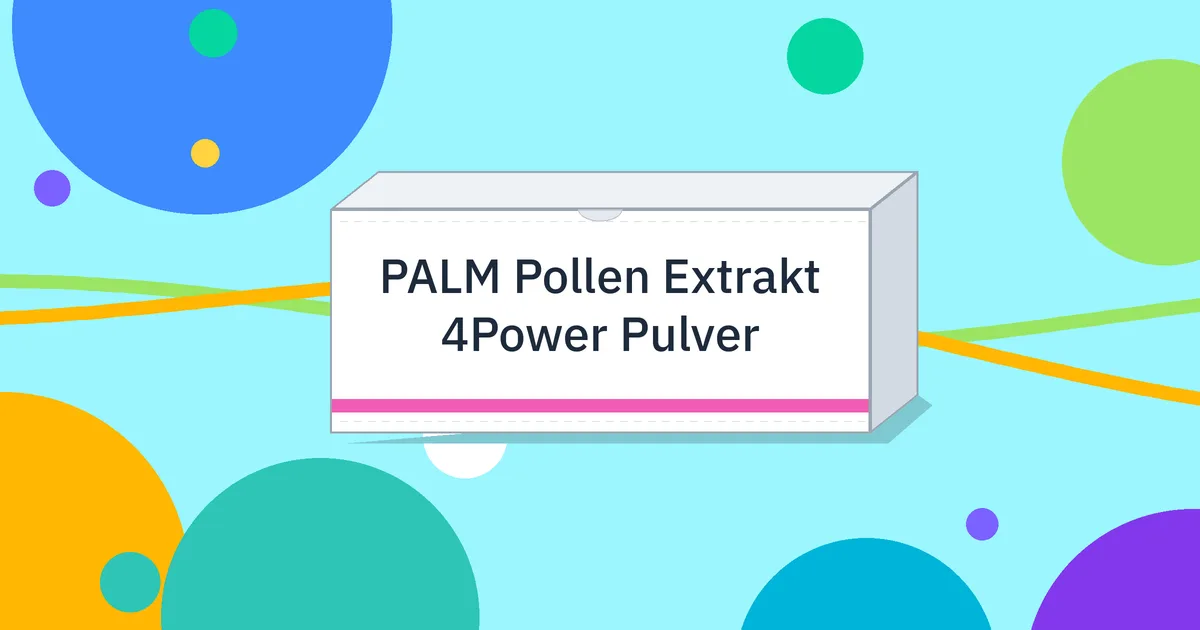 Symbolbild: Packung mit der Aufschrift PALM Pollen Extrakt 4Power Pulver (PZN 17940374) – Verfügbarkeit und Bezug in Apotheken in Frankfurt am Main