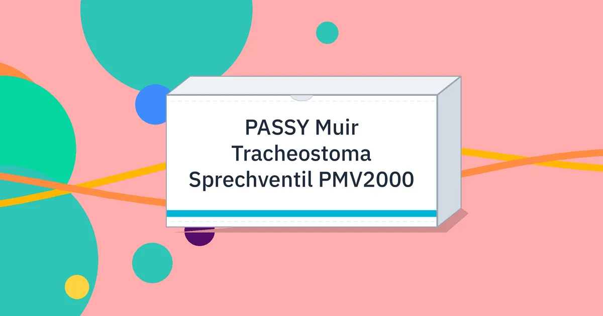 Symbolbild: Packung mit der Aufschrift PASSY Muir Tracheostoma Sprechventil PMV2000 (PZN 00849356) – Verfügbarkeit und Bezug in Apotheken in Frankfurt am Main
