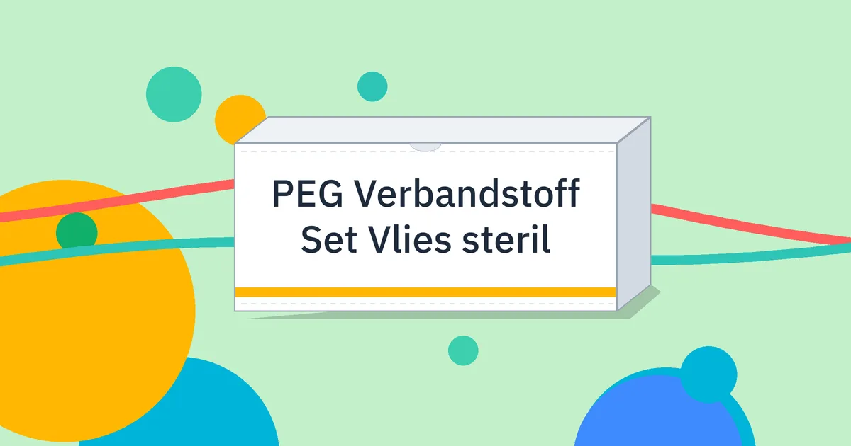 Symbolbild: Packung mit der Aufschrift PEG Verbandstoff Set Vlies steril (PZN 05018677) – Verfügbarkeit und Bezug in Apotheken in Frankfurt am Main