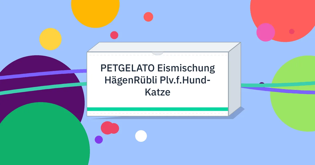 Symbolbild: Packung mit der Aufschrift PETGELATO Eismischung HägenRübli Plv.f.Hund-Katze (PZN 12338891) – Verfügbarkeit und Bezug in Apotheken in Frankfurt am Main
