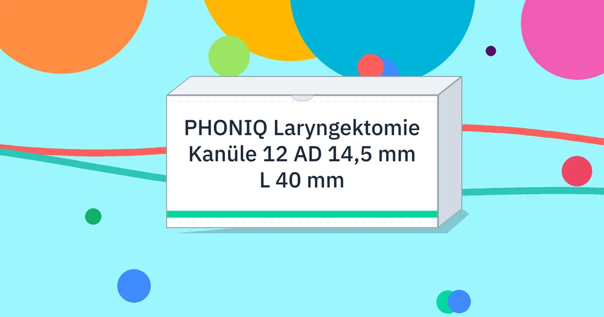 Symbolbild: Packung mit der Aufschrift PHONIQ Laryngektomie Kanüle 12 AD 14,5 mm L 40 mm (PZN 17381791) – Verfügbarkeit und Bezug in Apotheken in Frankfurt am Main