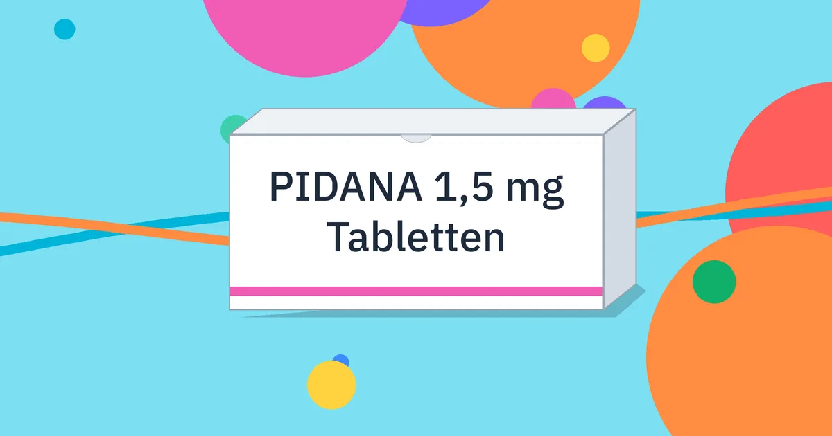 Symbolbild: Packung mit der Aufschrift PIDANA 1,5 mg Tabletten (PZN 13245677) – Verfügbarkeit und Bezug in Apotheken in Frankfurt am Main