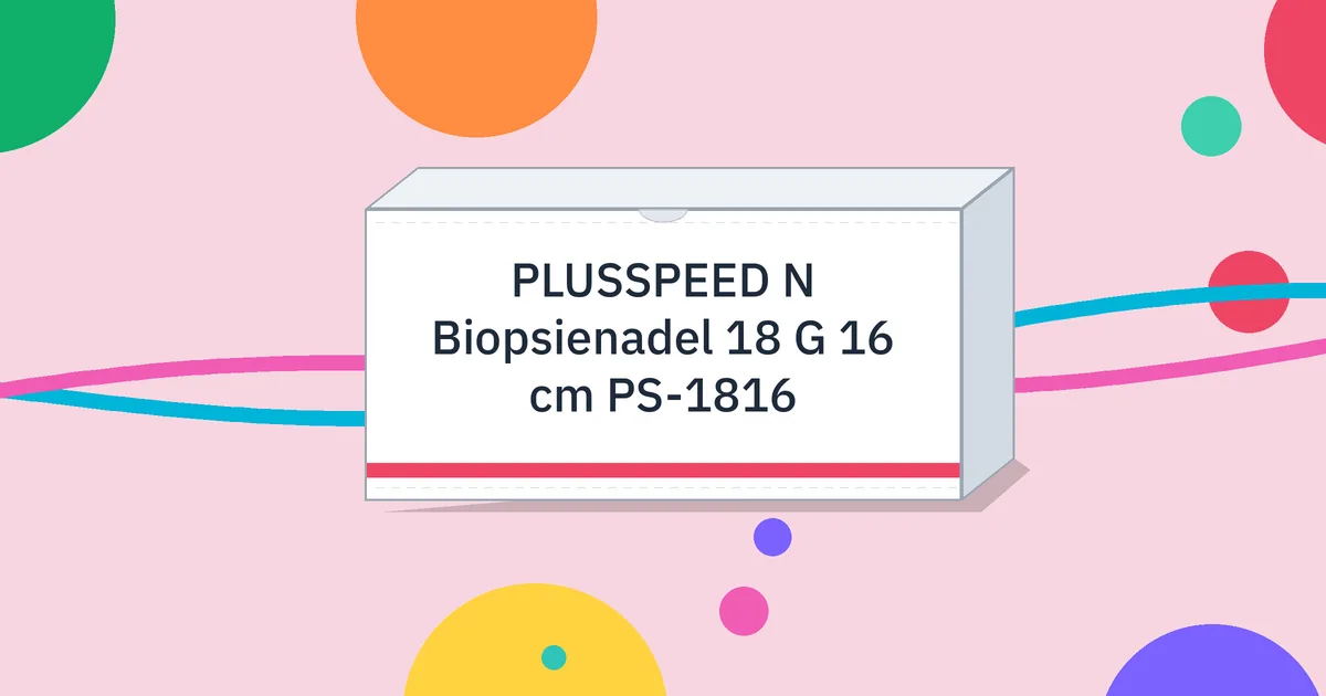 Symbolbild: Packung mit der Aufschrift PLUSSPEED N Biopsienadel 18 G 16 cm PS-1816 (PZN 15632800) – Verfügbarkeit und Bezug in Apotheken in Frankfurt am Main
