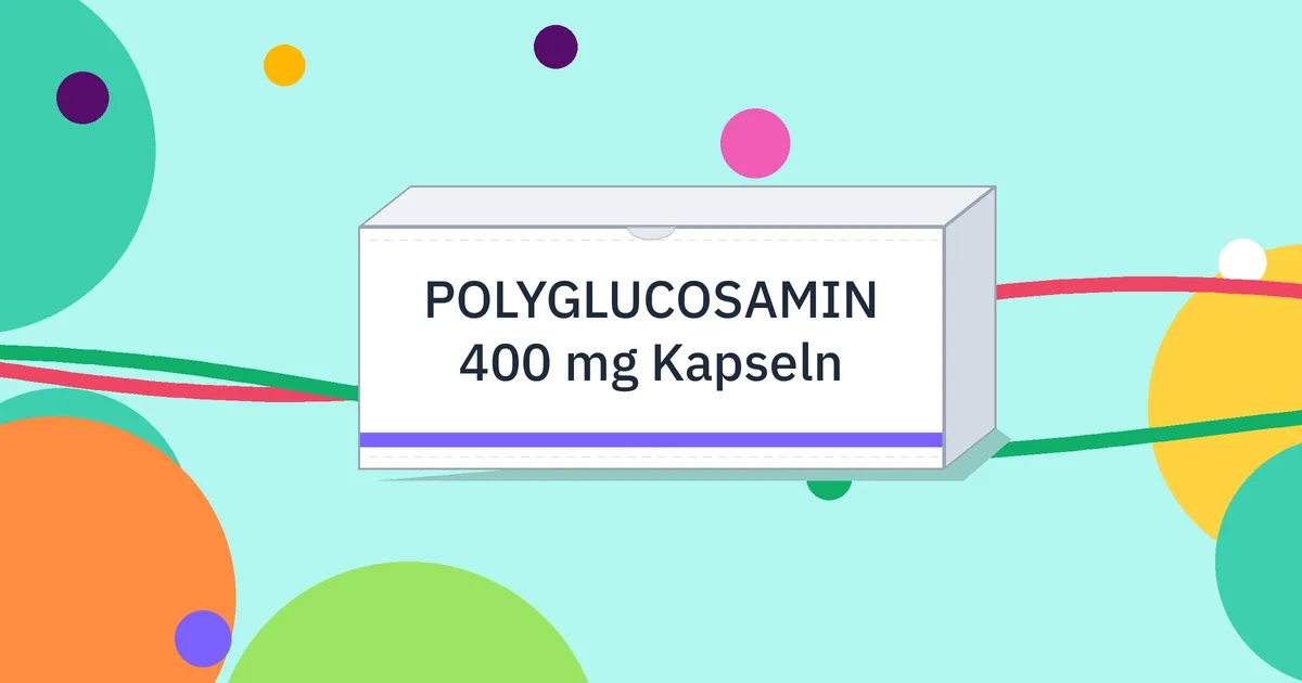 Symbolbild: Packung mit der Aufschrift POLYGLUCOSAMIN 400 mg Kapseln (PZN 16882031) – Verfügbarkeit und Bezug in Apotheken in Frankfurt am Main