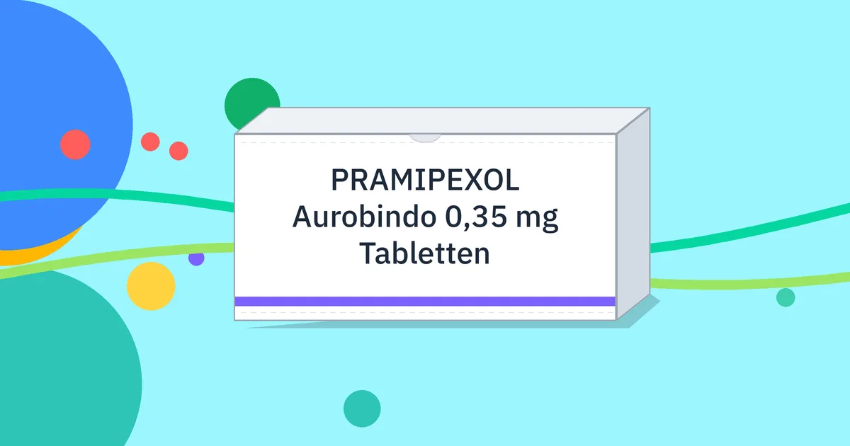Symbolbild: Packung mit der Aufschrift PRAMIPEXOL Aurobindo 0,35 mg Tabletten (PZN 09779841) – Verfügbarkeit und Bezug in Apotheken in Frankfurt am Main