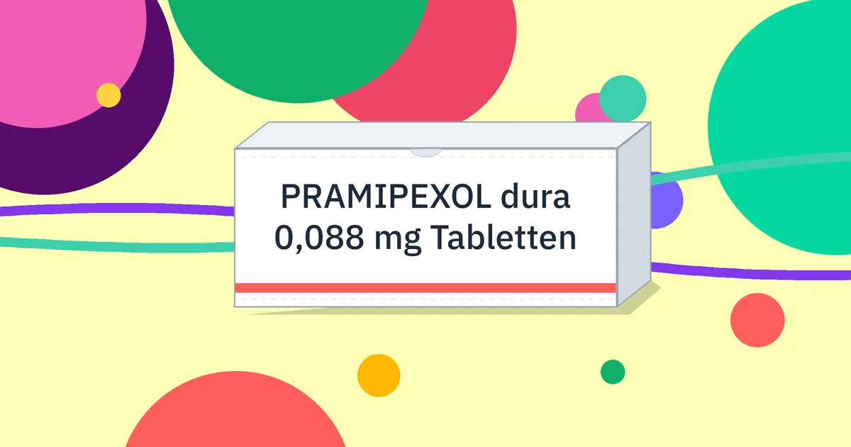 Symbolbild: Packung mit der Aufschrift PRAMIPEXOL dura 0,088 mg Tabletten (PZN 07409436) – Verfügbarkeit und Bezug in Apotheken in Frankfurt am Main