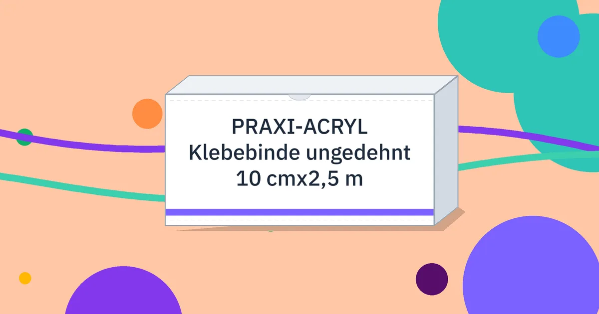 Symbolbild: Packung mit der Aufschrift PRAXI-ACRYL Klebebinde ungedehnt 10 cmx2,5 m (PZN 12825378) – Verfügbarkeit und Bezug in Apotheken in Frankfurt am Main