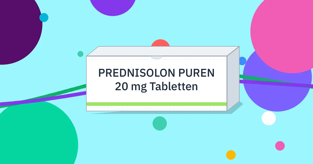 Symbolbild: Packung mit der Aufschrift PREDNISOLON PUREN 20 mg Tabletten (PZN 19824212) – Verfügbarkeit und Bezug in Apotheken in Frankfurt am Main