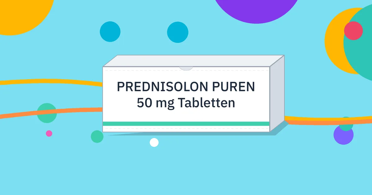 Symbolbild: Packung mit der Aufschrift PREDNISOLON PUREN 50 mg Tabletten (PZN 19824264) – Verfügbarkeit und Bezug in Apotheken in Frankfurt am Main