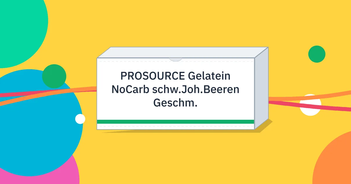 Symbolbild: Packung mit der Aufschrift PROSOURCE Gelatein NoCarb schw.Joh.Beeren Geschm. (PZN 17953477) – Verfügbarkeit und Bezug in Apotheken in Frankfurt am Main
