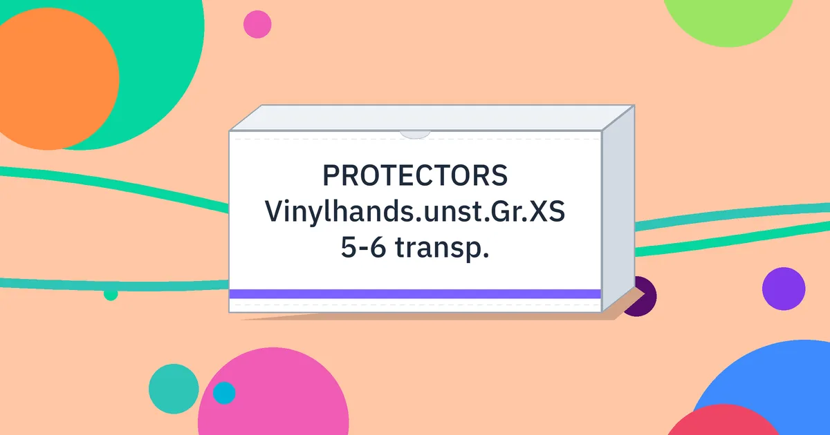 Symbolbild: Packung mit der Aufschrift PROTECTORS Vinylhands.unst.Gr.XS 5-6 transp. (PZN 04686951) – Verfügbarkeit und Bezug in Apotheken in Frankfurt am Main