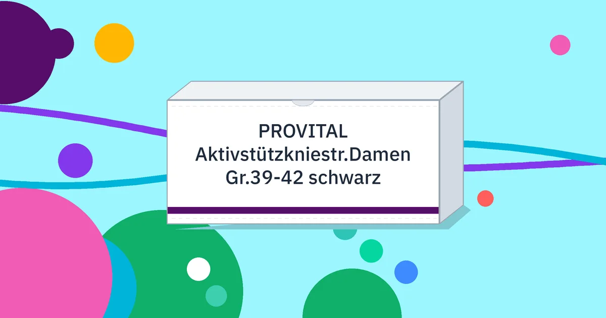 Symbolbild: Packung mit der Aufschrift PROVITAL Aktivstützkniestr.Damen Gr.39-42 schwarz (PZN 14251444) – Verfügbarkeit und Bezug in Apotheken in Frankfurt am Main