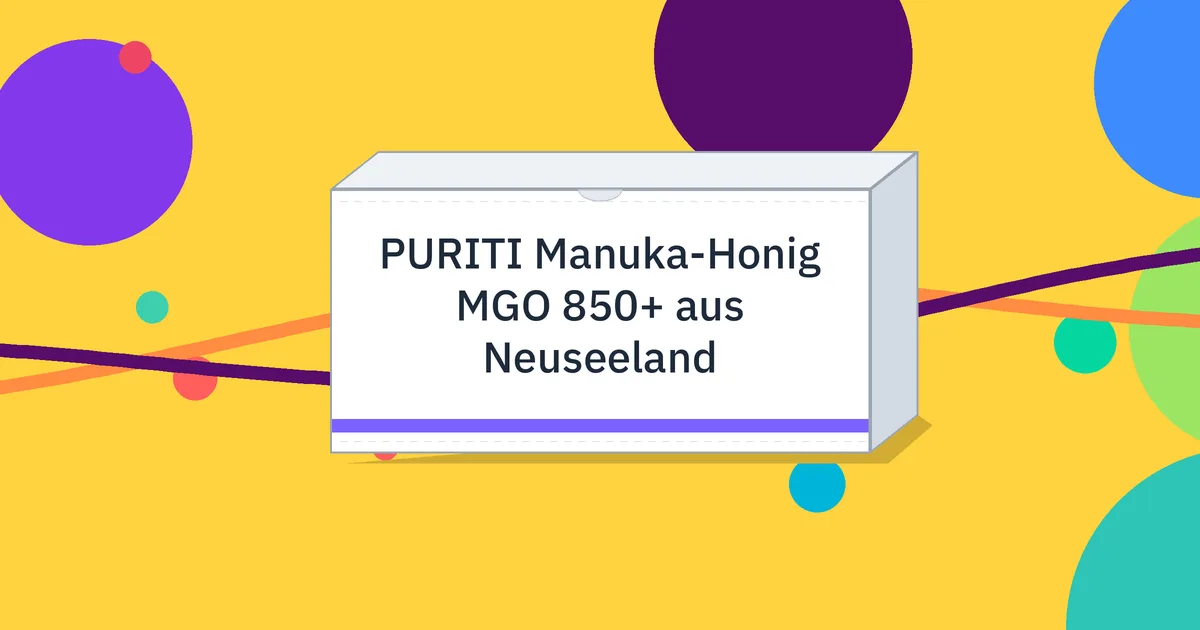 Symbolbild: Packung mit der Aufschrift PURITI Manuka-Honig MGO 850+ aus Neuseeland (PZN 15891789) – Verfügbarkeit und Bezug in Apotheken in Frankfurt am Main