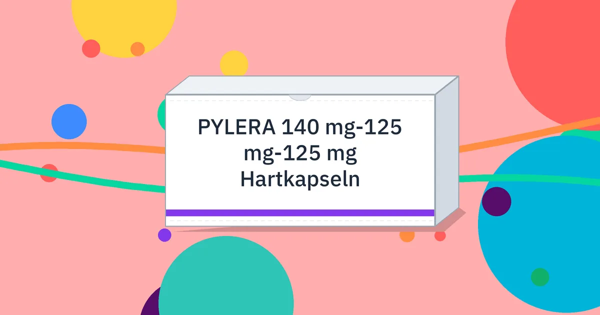 Symbolbild: Packung mit der Aufschrift PYLERA 140 mg-125 mg-125 mg Hartkapseln (PZN 14045124) – Verfügbarkeit und Bezug in Apotheken in Frankfurt am Main