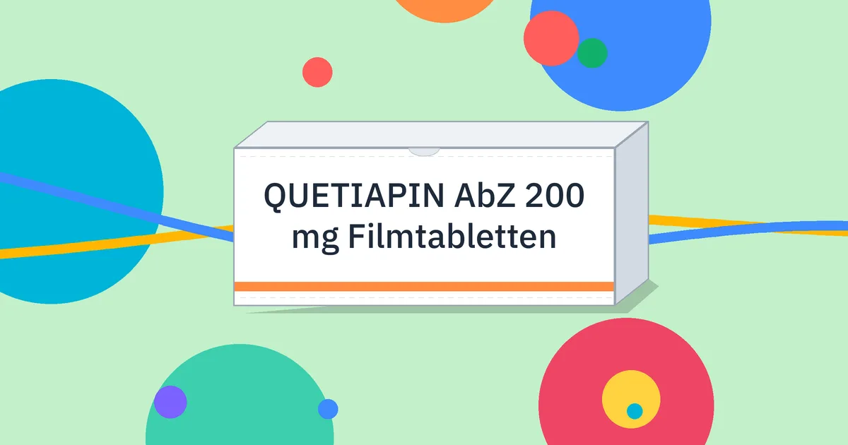 Symbolbild: Packung mit der Aufschrift QUETIAPIN AbZ 200 mg Filmtabletten (PZN 09510725) – Verfügbarkeit und Bezug in Apotheken in Frankfurt am Main
