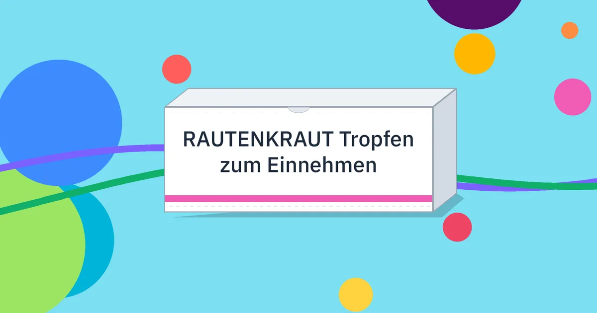 Symbolbild: Packung mit der Aufschrift RAUTENKRAUT Tropfen zum Einnehmen (PZN 11602676) – Verfügbarkeit und Bezug in Apotheken in Frankfurt am Main
