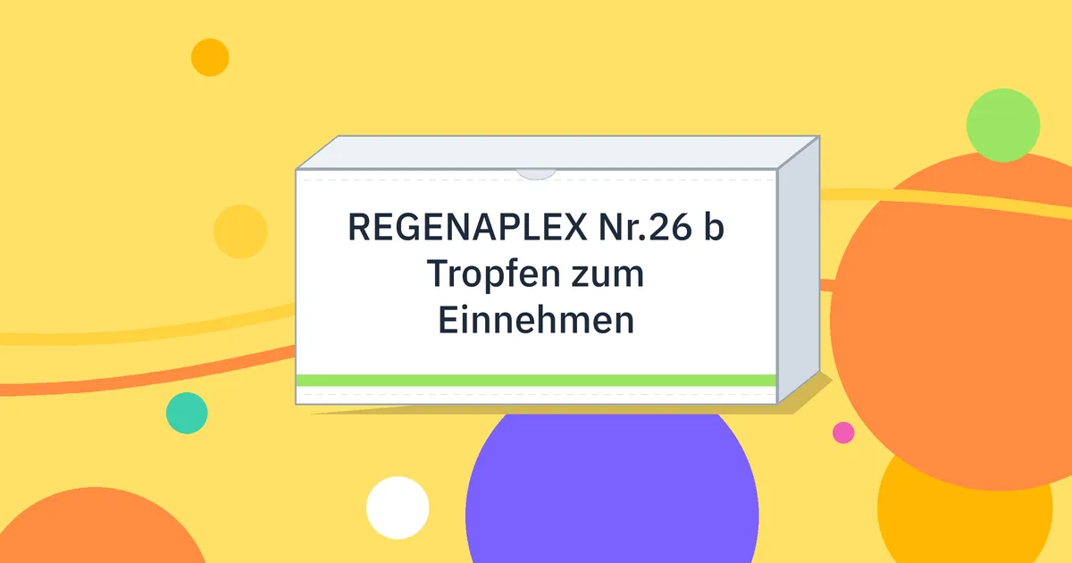 Symbolbild: Packung mit der Aufschrift REGENAPLEX Nr.26 b Tropfen zum Einnehmen (PZN 02642240) – Verfügbarkeit und Bezug in Apotheken in Frankfurt am Main