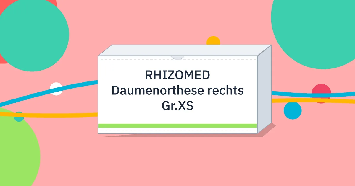 Symbolbild: Packung mit der Aufschrift RHIZOMED Daumenorthese rechts Gr.XS (PZN 05385513) – Verfügbarkeit und Bezug in Apotheken in Frankfurt am Main