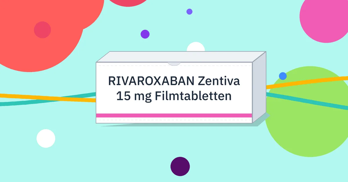 Symbolbild: Packung mit der Aufschrift RIVAROXABAN Zentiva 15 mg Filmtabletten (PZN 18792757) – Verfügbarkeit und Bezug in Apotheken in Frankfurt am Main