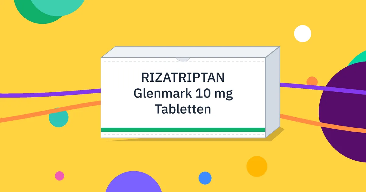 Symbolbild: Packung mit der Aufschrift RIZATRIPTAN Glenmark 10 mg Tabletten (PZN 09947089) – Verfügbarkeit und Bezug in Apotheken in Frankfurt am Main