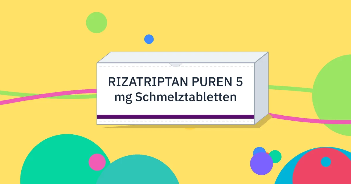 Symbolbild: Packung mit der Aufschrift RIZATRIPTAN PUREN 5 mg Schmelztabletten (PZN 14299161) – Verfügbarkeit und Bezug in Apotheken in Frankfurt am Main