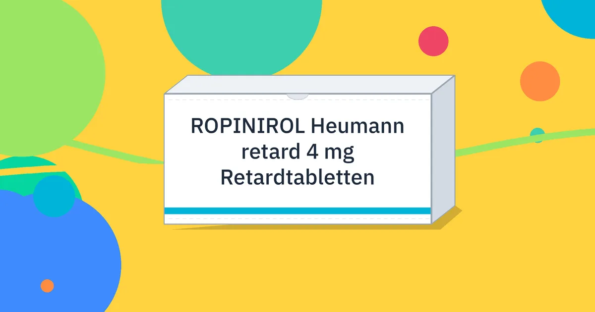 Symbolbild: Packung mit der Aufschrift ROPINIROL Heumann retard 4 mg Retardtabletten (PZN 10065207) – Verfügbarkeit und Bezug in Apotheken in Frankfurt am Main