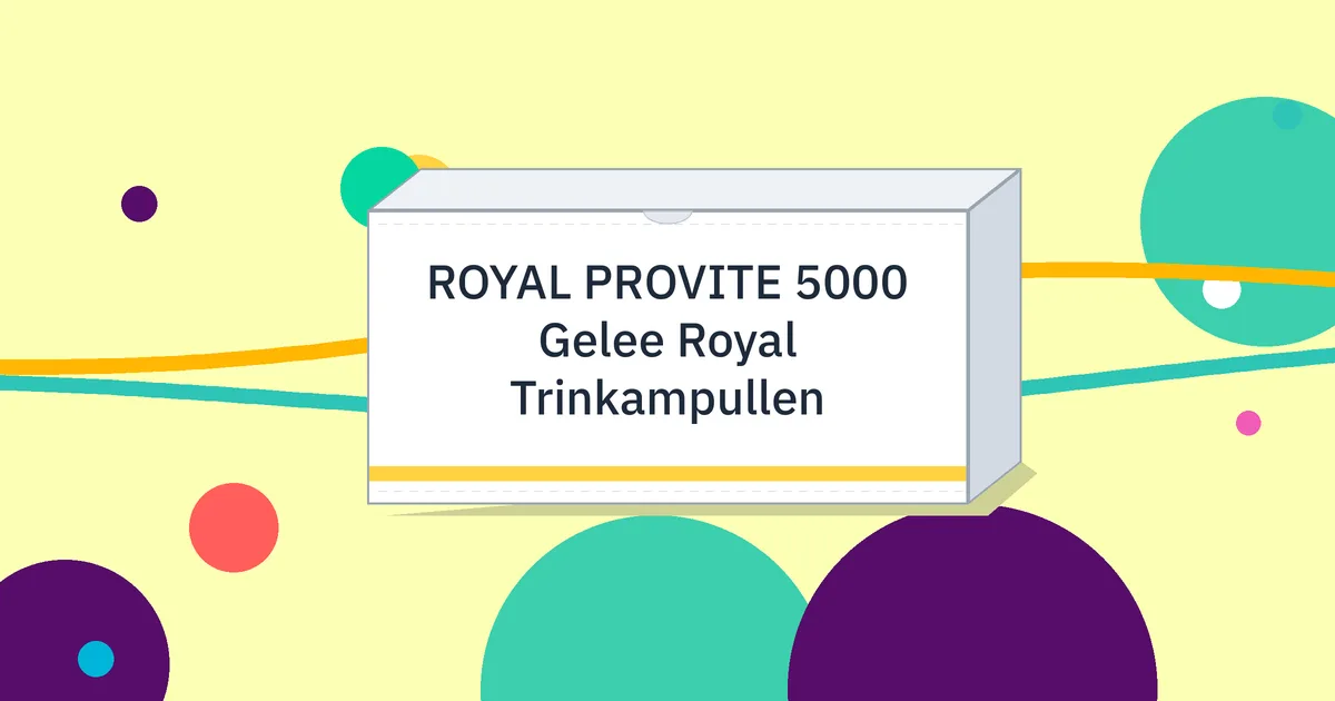 Symbolbild: Packung mit der Aufschrift ROYAL PROVITE 5000 Gelee Royal Trinkampullen (PZN 15206032) – Verfügbarkeit und Bezug in Apotheken in Frankfurt am Main