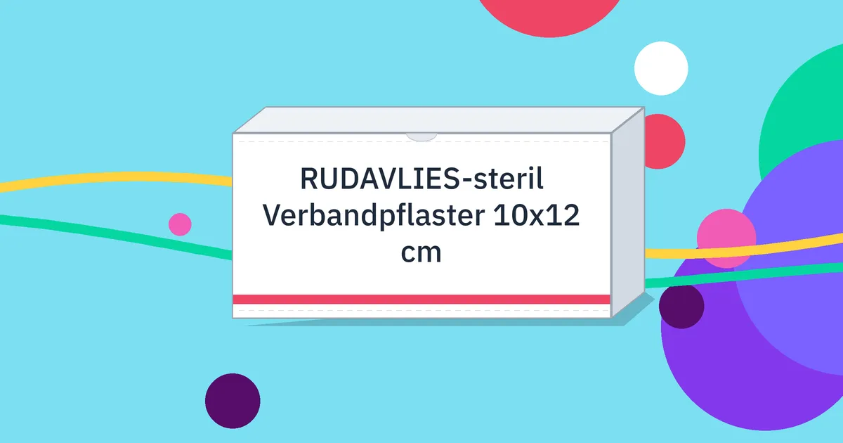 Symbolbild: Packung mit der Aufschrift RUDAVLIES-steril Verbandpflaster 10x12 cm (PZN 13707072) – Verfügbarkeit und Bezug in Apotheken in Frankfurt am Main