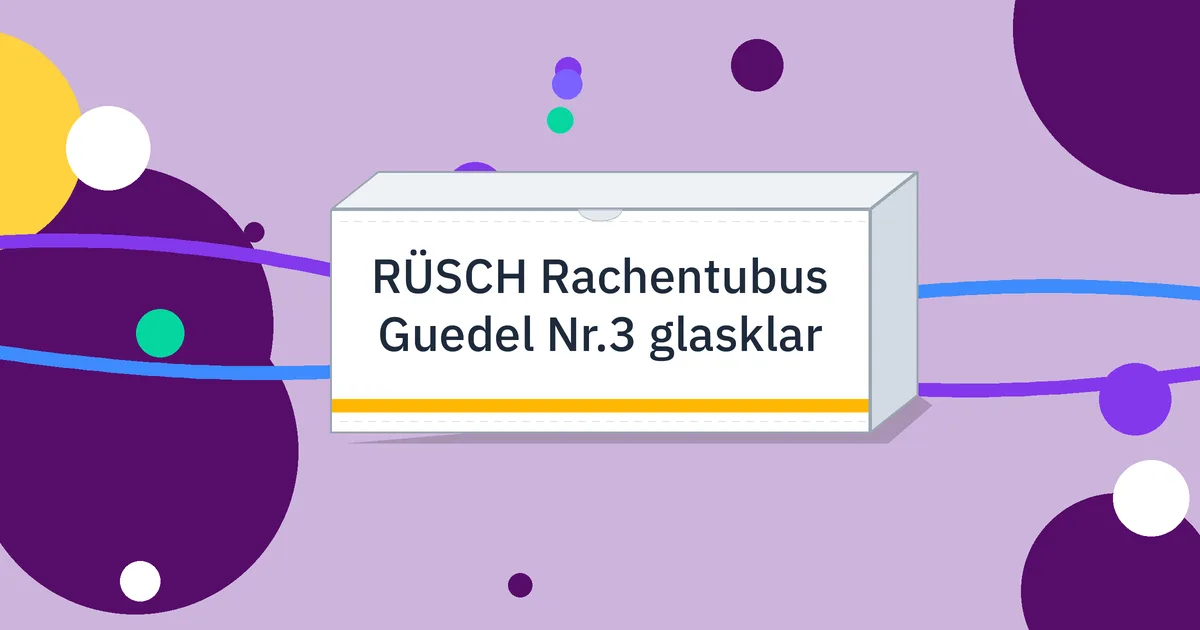 Symbolbild: Packung mit der Aufschrift RÜSCH Rachentubus Guedel Nr.3 glasklar (PZN 03651347) – Verfügbarkeit und Bezug in Apotheken in Frankfurt am Main
