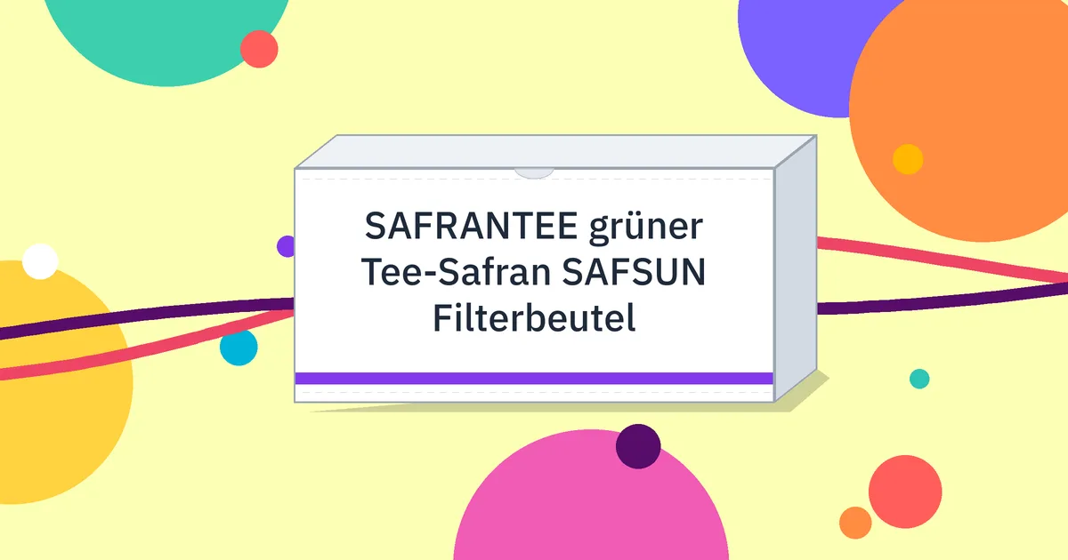 Symbolbild: Packung mit der Aufschrift SAFRANTEE grüner Tee-Safran SAFSUN Filterbeutel (PZN 17239923) – Verfügbarkeit und Bezug in Apotheken in Frankfurt am Main