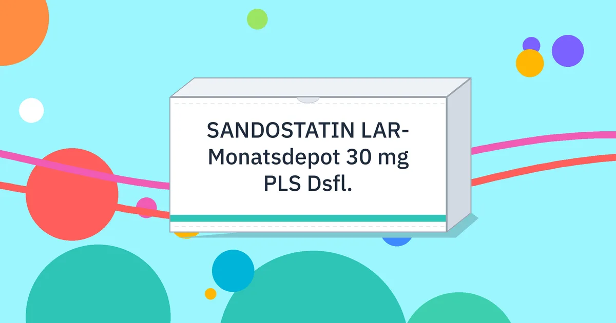 Symbolbild: Packung mit der Aufschrift SANDOSTATIN LAR-Monatsdepot 30 mg PLS Dsfl. (PZN 20217397) – Verfügbarkeit und Bezug in Apotheken in Frankfurt am Main