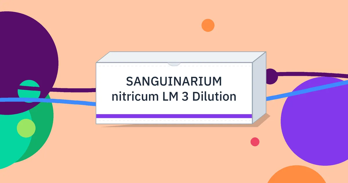 Symbolbild: Packung mit der Aufschrift SANGUINARIUM nitricum LM 3 Dilution (PZN 13181606) – Verfügbarkeit und Bezug in Apotheken in Frankfurt am Main