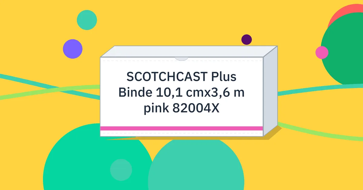 Symbolbild: Packung mit der Aufschrift SCOTCHCAST Plus Binde 10,1 cmx3,6 m pink 82004X (PZN 00392655) – Verfügbarkeit und Bezug in Apotheken in Frankfurt am Main