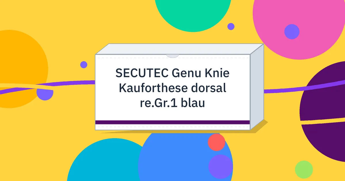 Symbolbild: Packung mit der Aufschrift SECUTEC Genu Knie Kauforthese dorsal re.Gr.1 blau (PZN 17411049) – Verfügbarkeit und Bezug in Apotheken in Frankfurt am Main