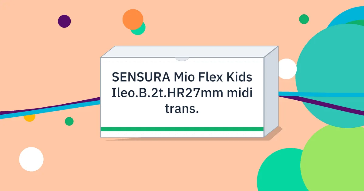 Symbolbild: Packung mit der Aufschrift SENSURA Mio Flex Kids Ileo.B.2t.HR27mm midi trans. (PZN 15410749) – Verfügbarkeit und Bezug in Apotheken in Frankfurt am Main