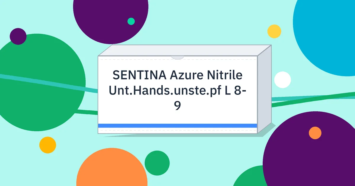 Symbolbild: Packung mit der Aufschrift SENTINA Azure Nitrile Unt.Hands.unste.pf L 8-9 (PZN 17841519) – Verfügbarkeit und Bezug in Apotheken in Frankfurt am Main