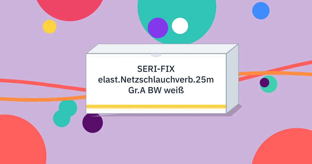Symbolbild: Packung mit der Aufschrift SERI-FIX elast.Netzschlauchverb.25m Gr.A BW weiß (PZN 20891691) – Verfügbarkeit und Bezug in Apotheken in Frankfurt am Main