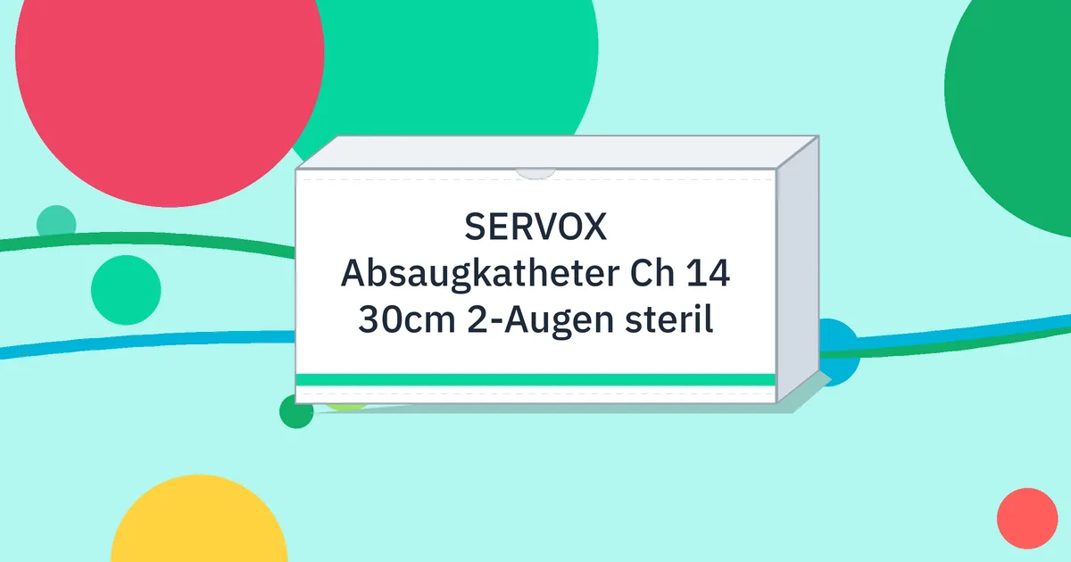 Symbolbild: Packung mit der Aufschrift SERVOX Absaugkatheter Ch 14 30cm 2-Augen steril (PZN 16394969) – Verfügbarkeit und Bezug in Apotheken in Frankfurt am Main